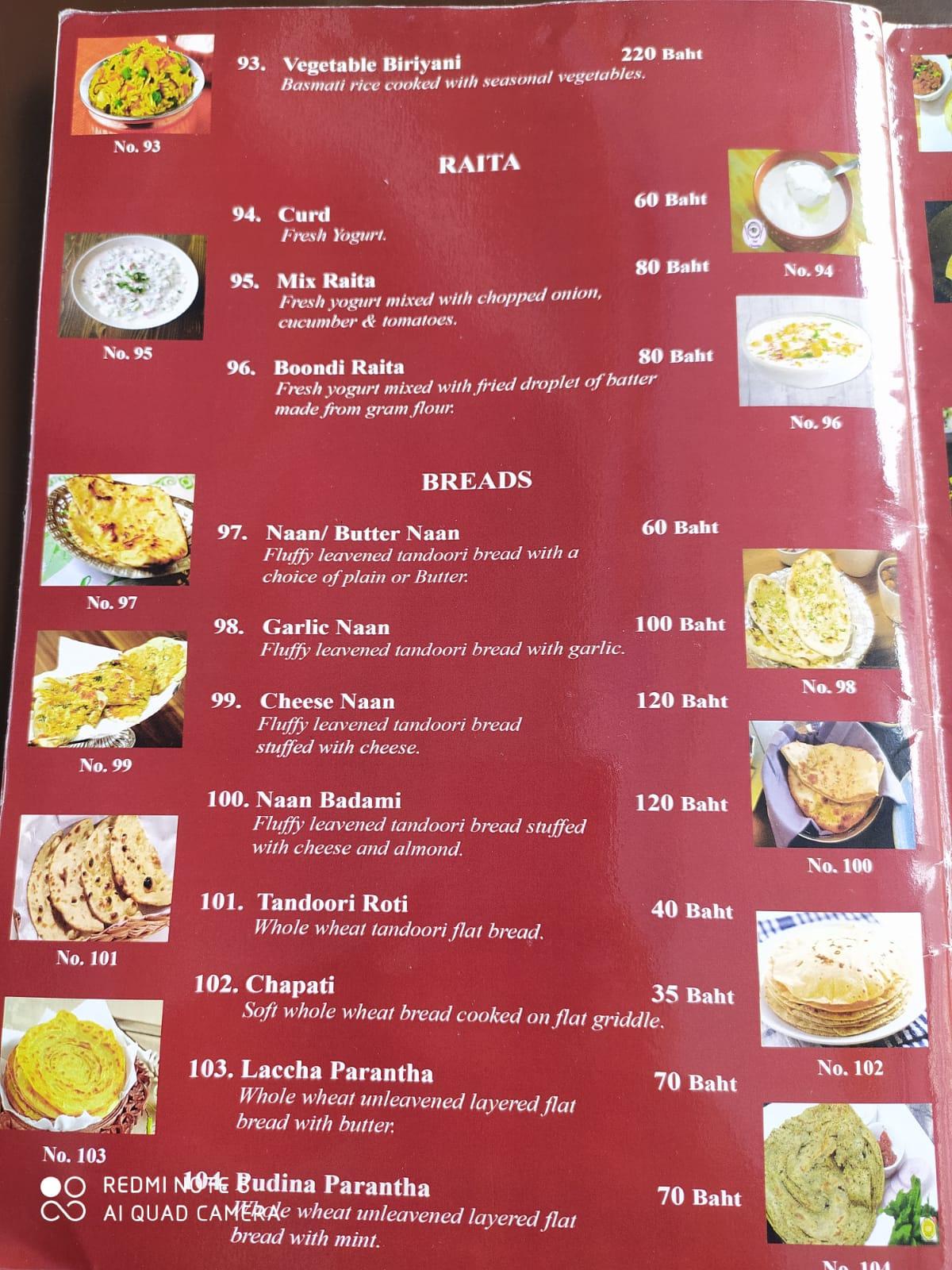 Menu at Shri Vrindavan Resturant (Pure Veg) restaurant, Bangkok