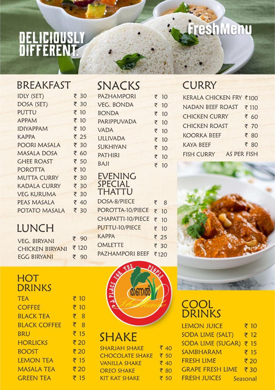 Menu at Thanal Food Joint, Perumbavoor