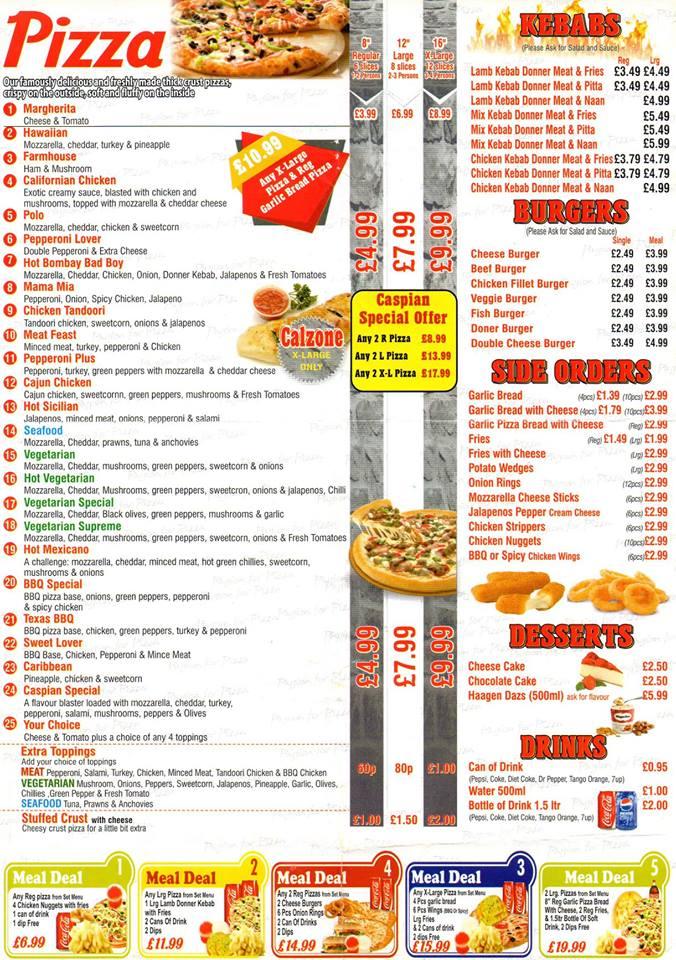 Menu at Caspian Pizza Wednesbury pizzeria, Wednesbury