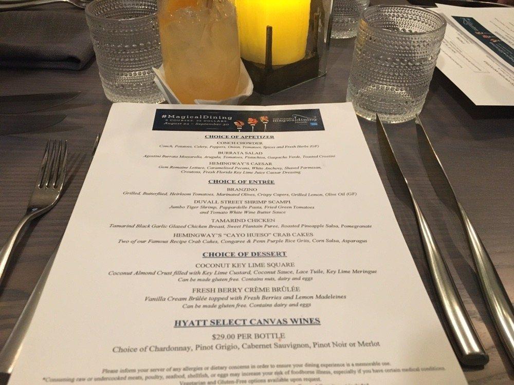 Menu at Hemingway's Restaurant, Orlando