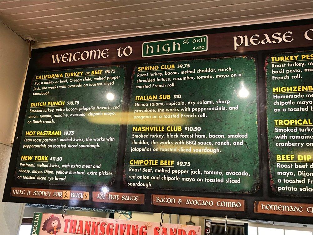 Menu at High Street Market & Deli restaurant, San Luis Obispo