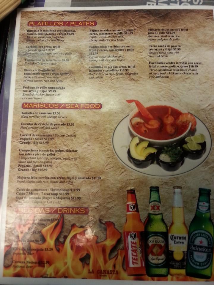 Menu at La Canasta restaurant, Cincinnati
