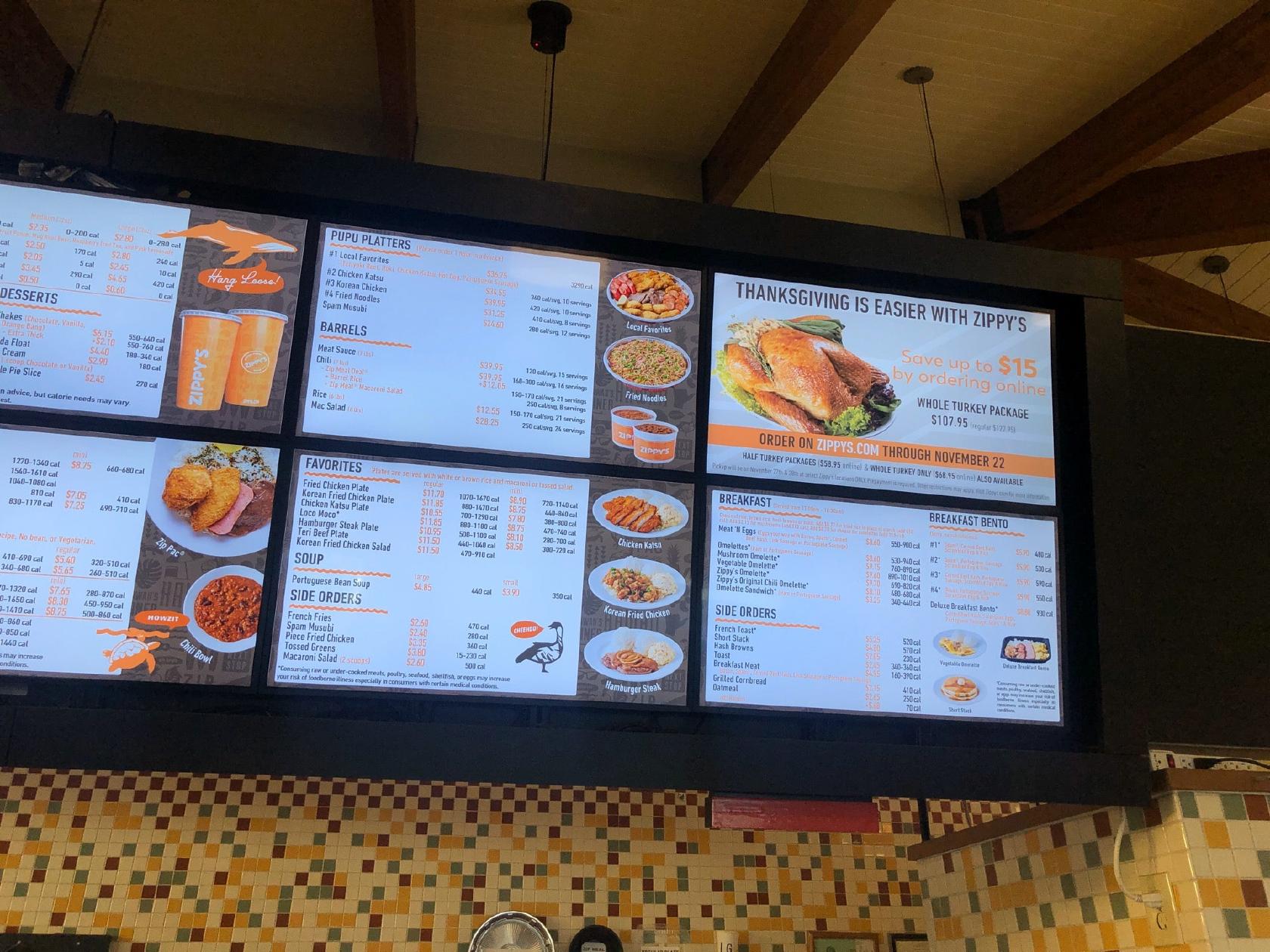 Menu at Zippy's Kahului fast food, Kahului