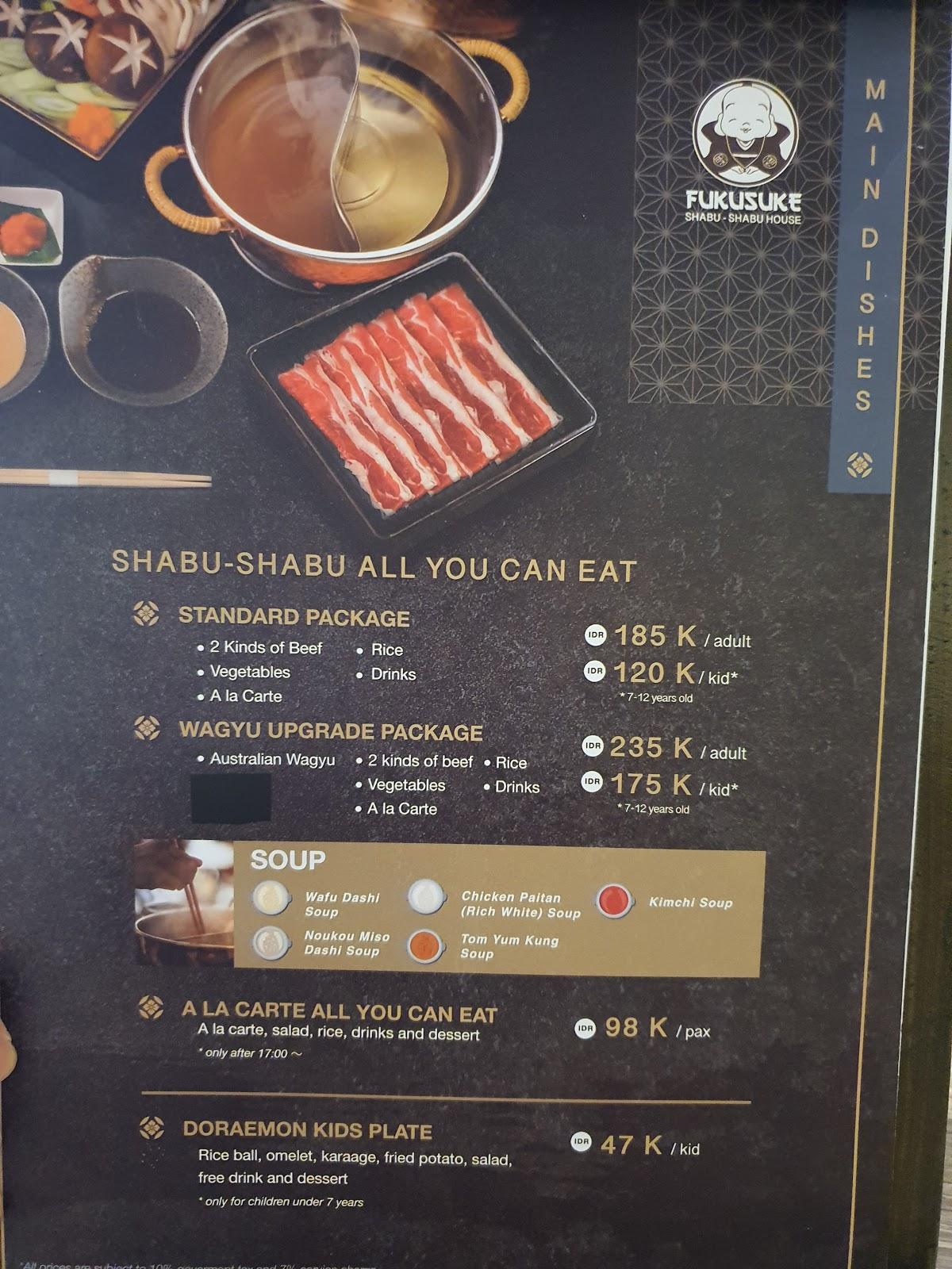 Menu at FUKUSUKE SHABU-SHABU HOUSE restaurant, Bekasi Regency