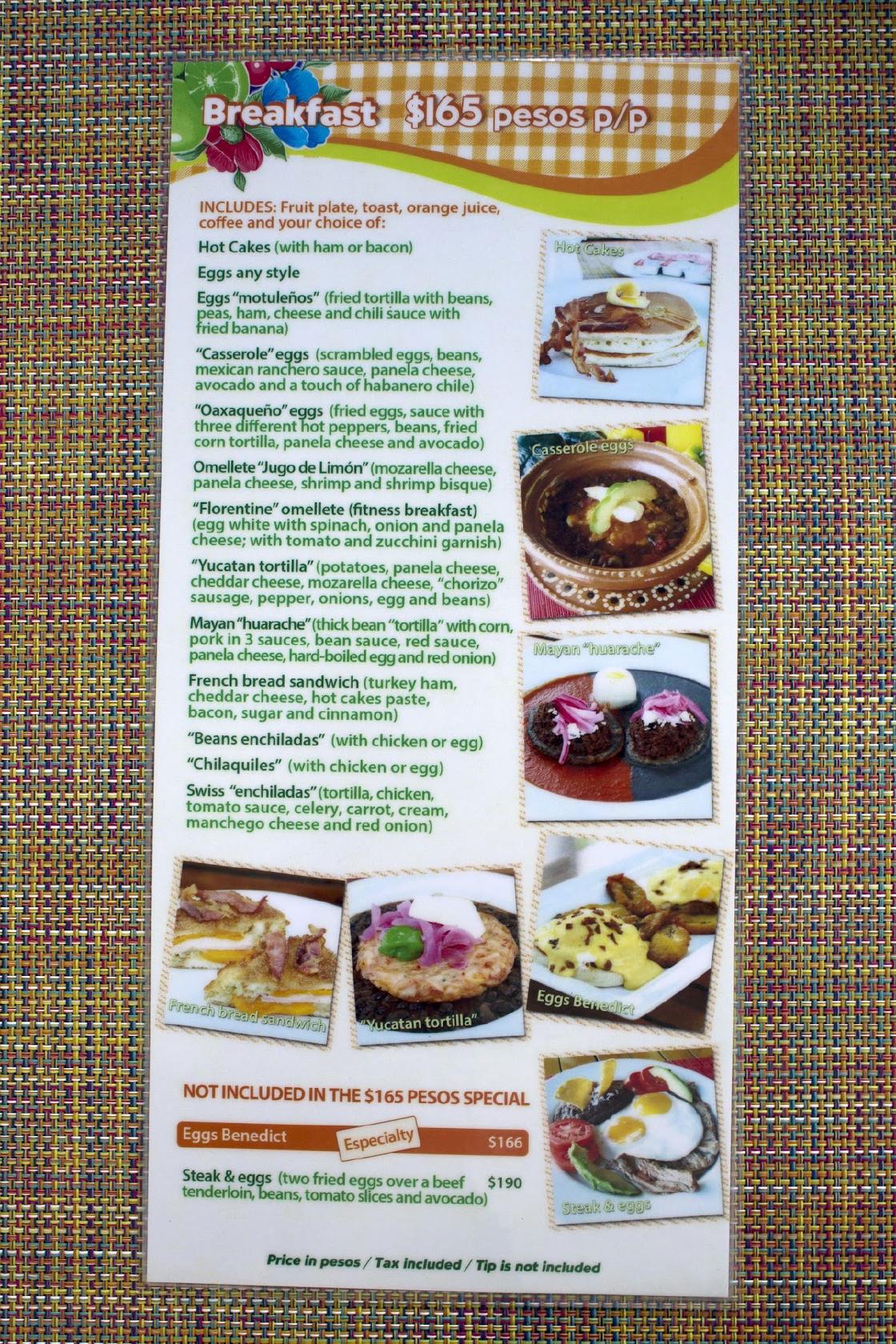 Menu at Jugo de Limón restaurant, Cancún