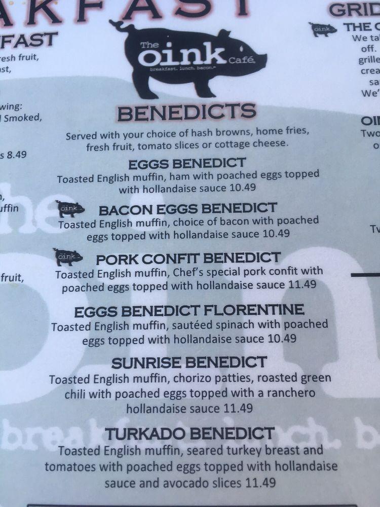 Menu at The Oink Cafe, Tucson