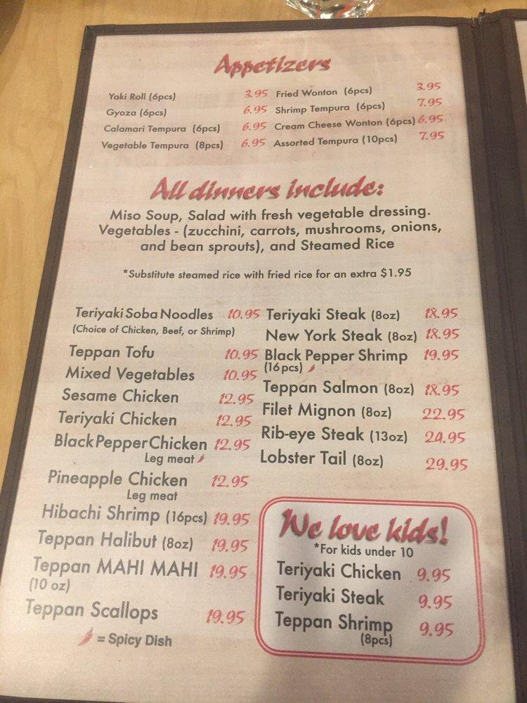 Menu at Tokyo House Japanese Restaurant, Ridgecrest