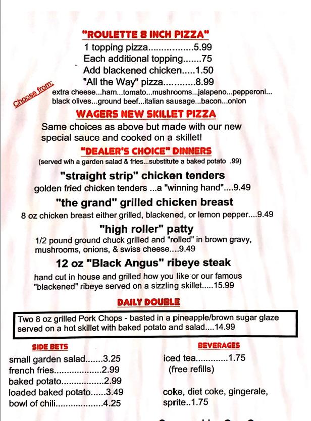 Menu at Wagers Grill and Bar, Macon