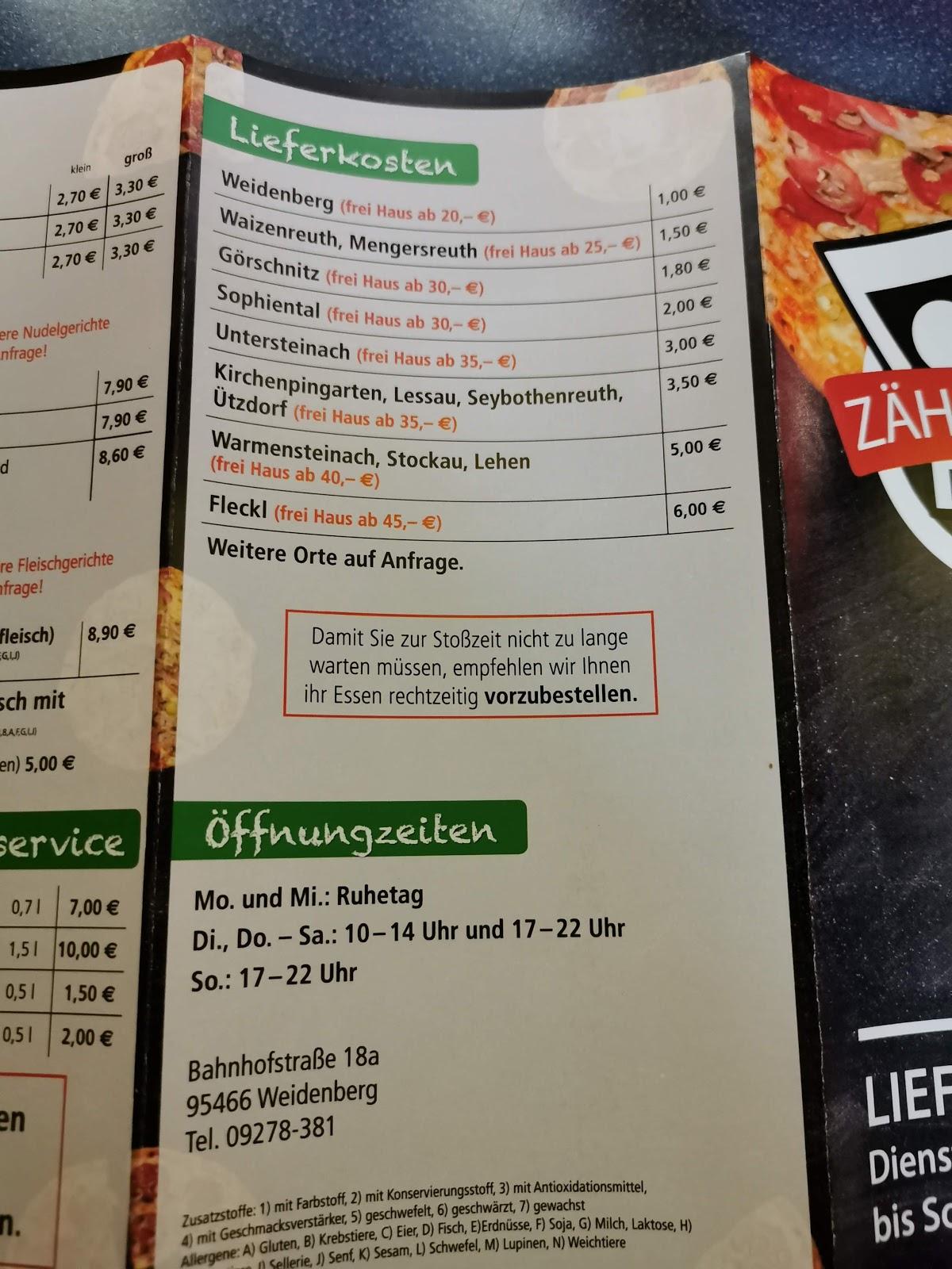 Speisekarte von Pizza-Partyservice Roland Zähringer, Weidenberg