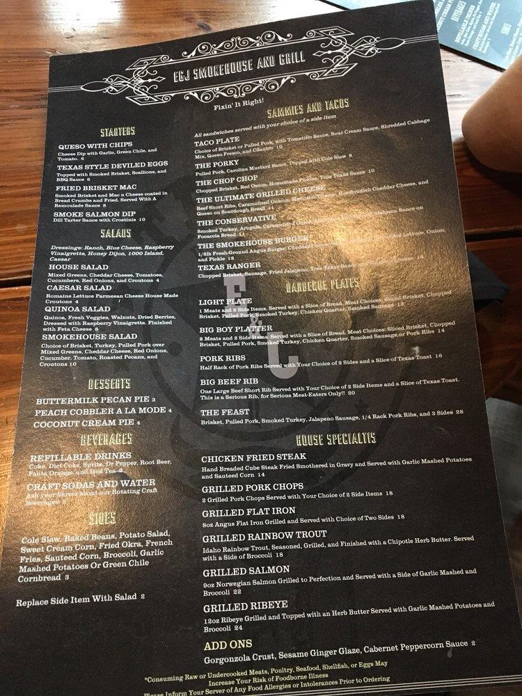 Menu at The Escondido Grill restaurant, Lubbock