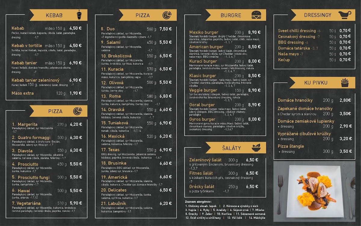 Menu at Bistro Duo restaurant, Oravské Veselé