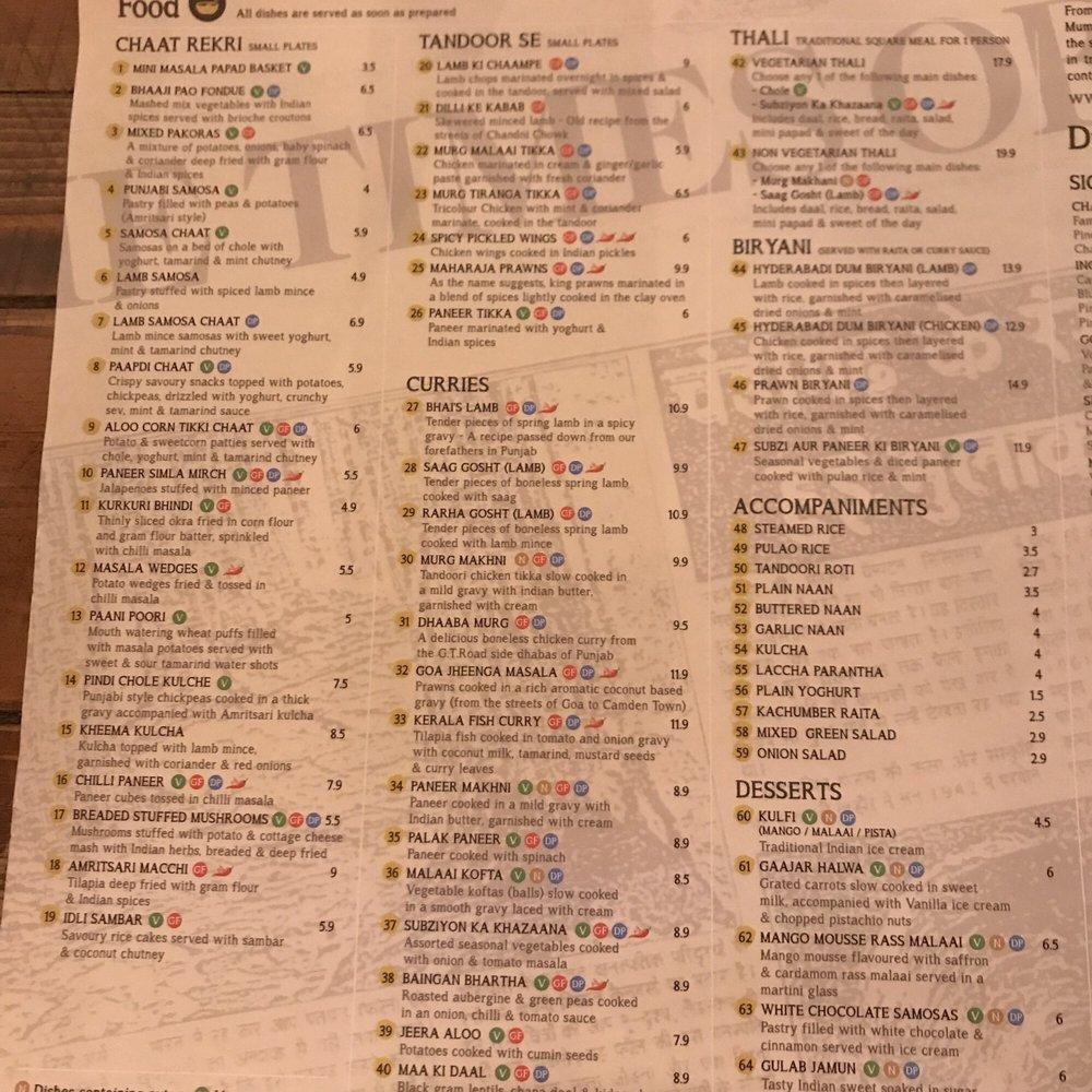 Menu at Chai Thali restaurant, London, Workshop
