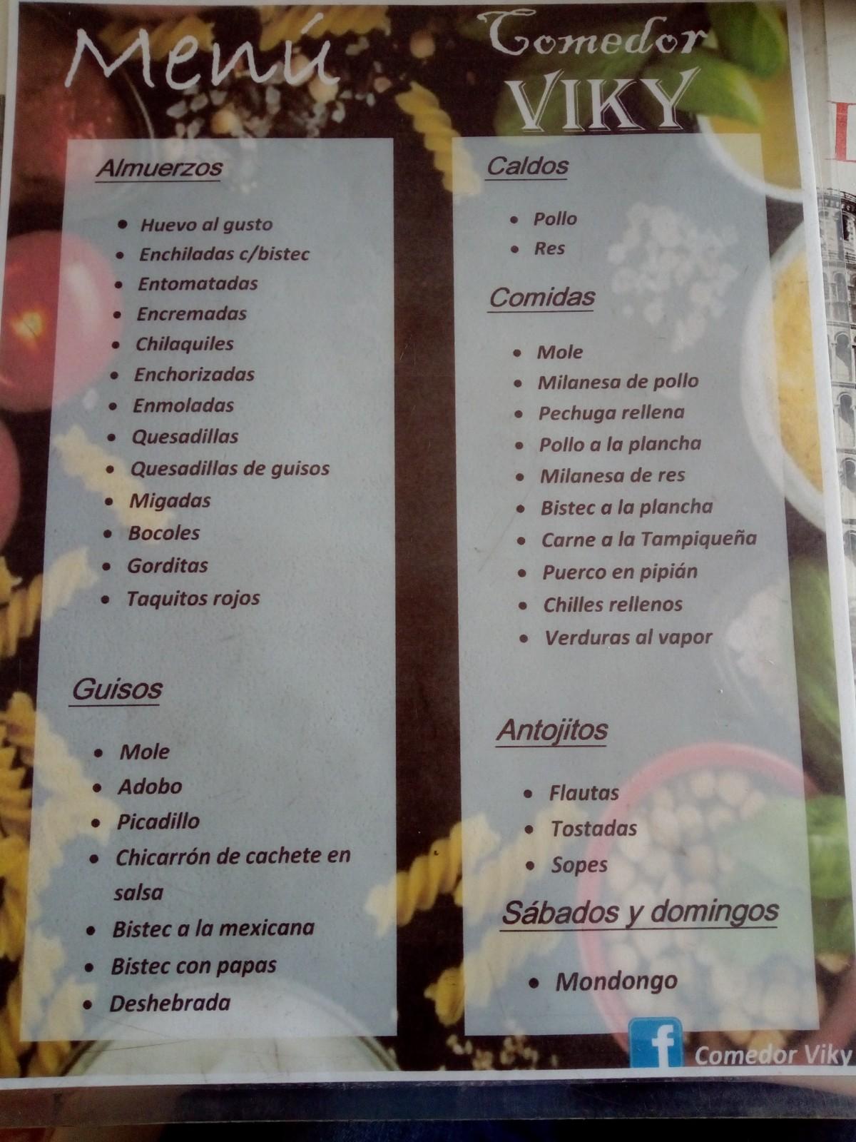 Menu at Comedor VICKY restaurant, Tampico, Rep. Dominicana 213 col