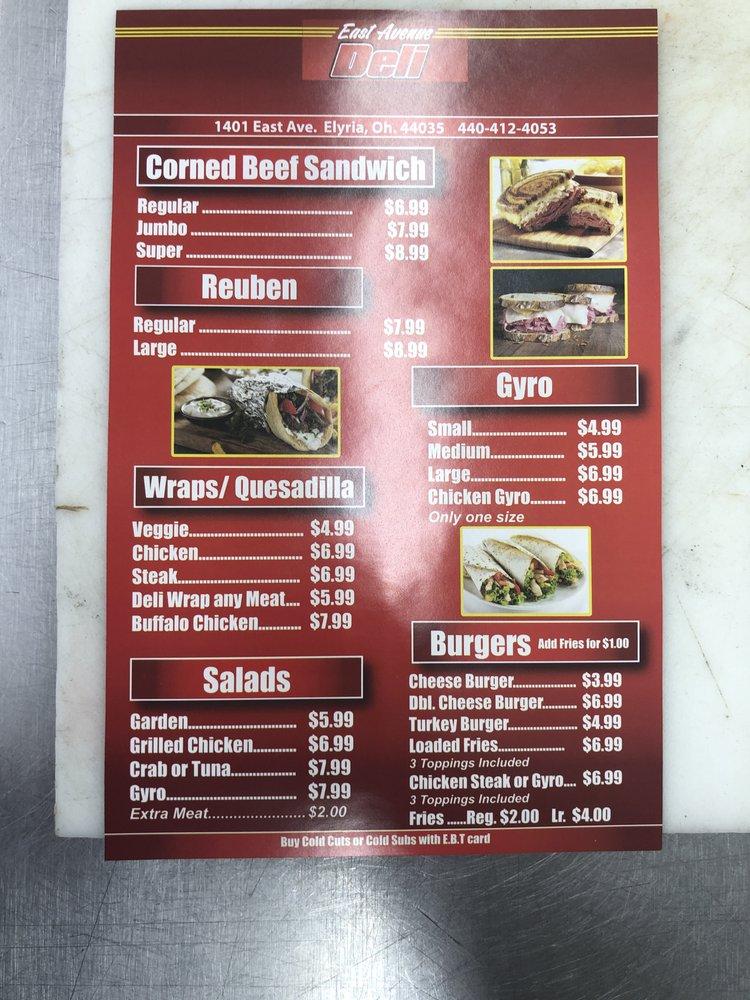 Menu at East Ave Deli fast food, Elyria