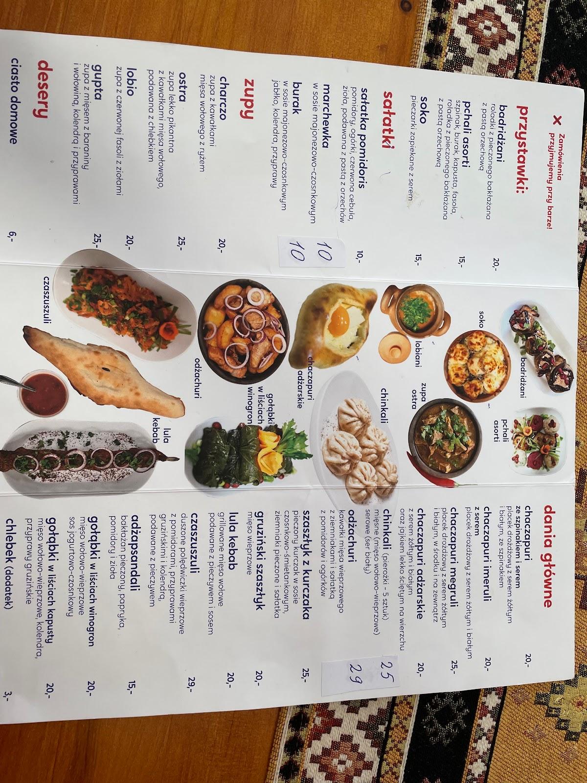 Menu at Gruzińskie Smaki Tbilisi restaurant, Poznań