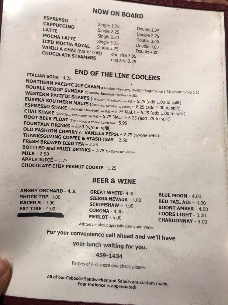 Menu at Loose Caboose Cafe, Willits