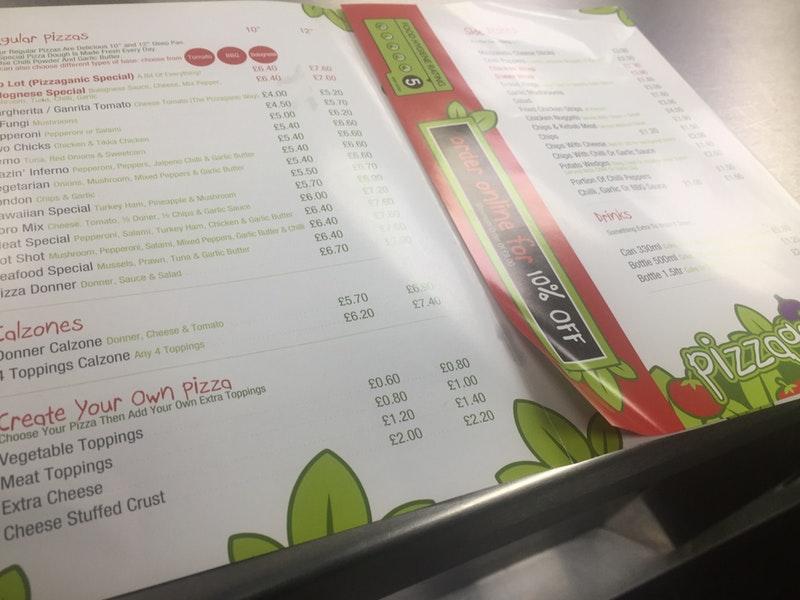 Menu at Pizzaganic pizzeria, Middlesbrough