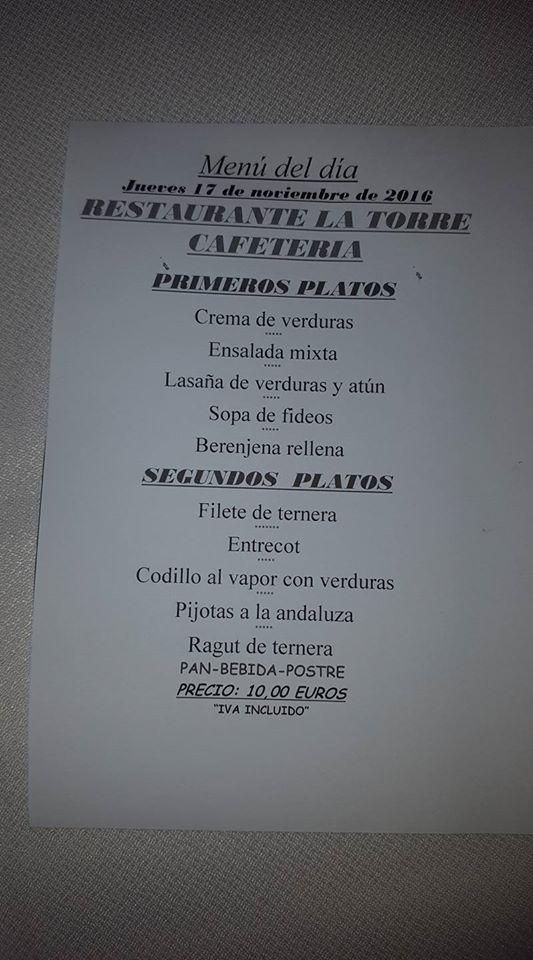 Menu at Restaurante La Torre, Parque Coimbra