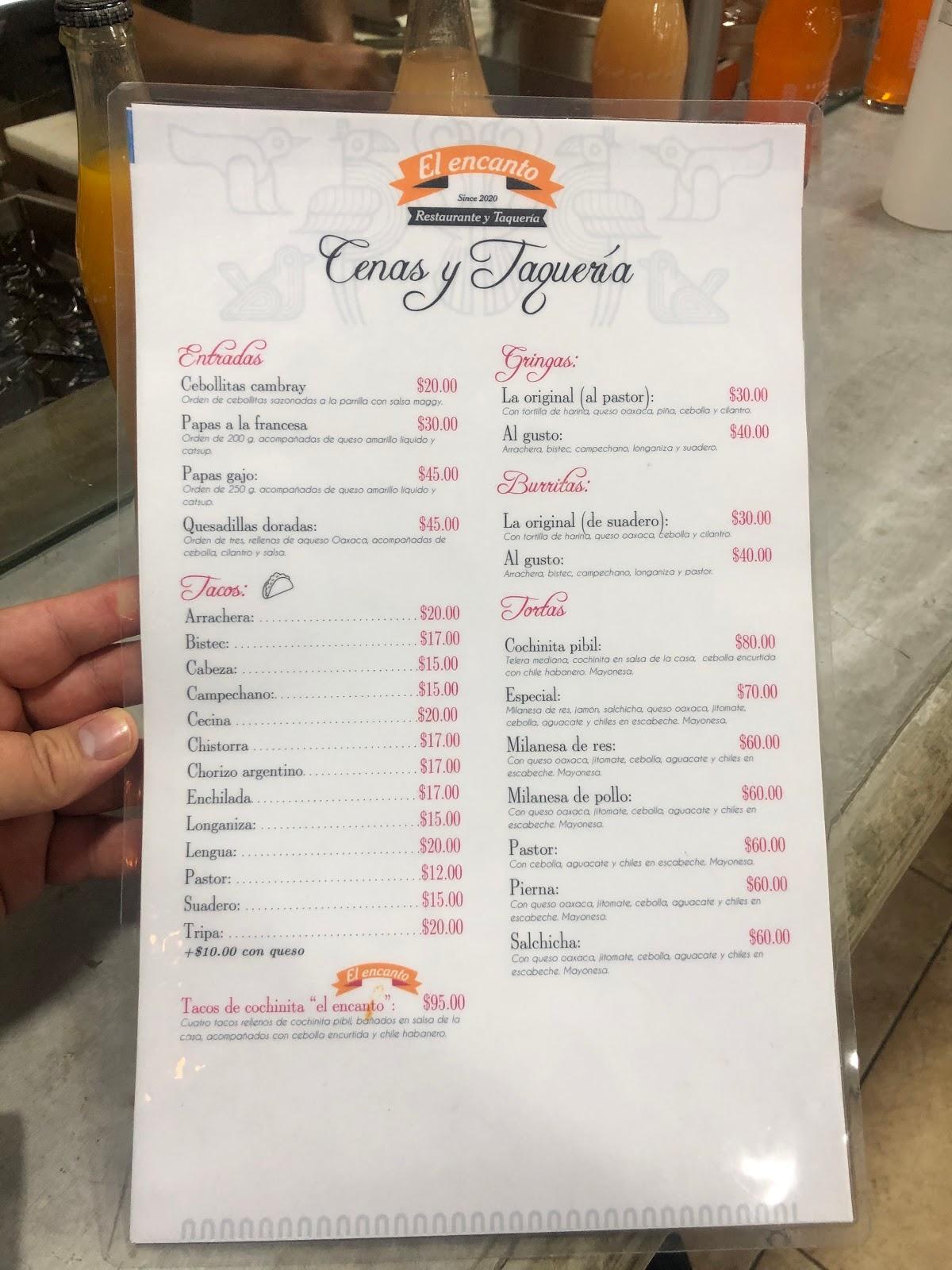 Carta de Restaurante y Taquería El Encanto, Cuautitlán Izcalli