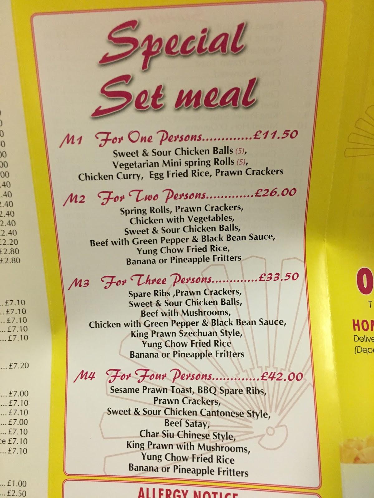 Menu at Shanghai fast food, Inverness