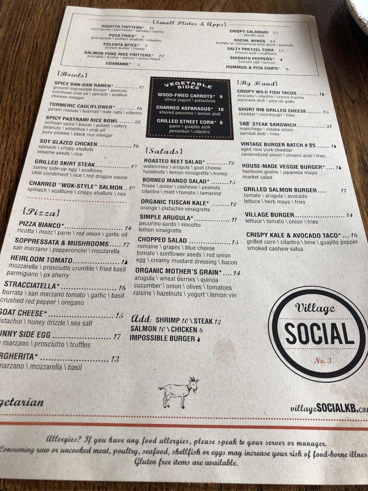 Menu at Village Social Kitchen & Bar, Mount Kisco