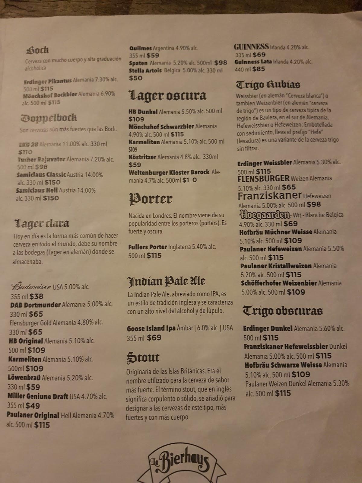 Menu at La Bierhaus pub & bar, Merida, C. 23 93