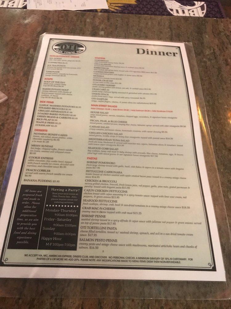 Menu at Olde Towne Inn restaurant, Upper Marlboro