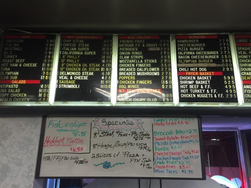 Menu at Tommy's Subs fast food, Jim Thorpe