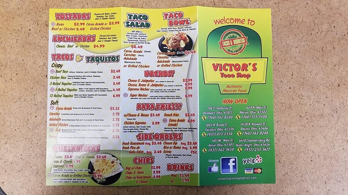 Menu at Victor's Taco Shop restaurant, Dayton, Chambersburg Rd