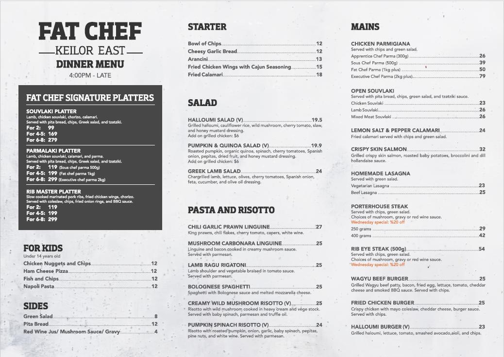 Menu at Fat Chef Keilor East restaurant, Keilor East, Unit 16/235 ...