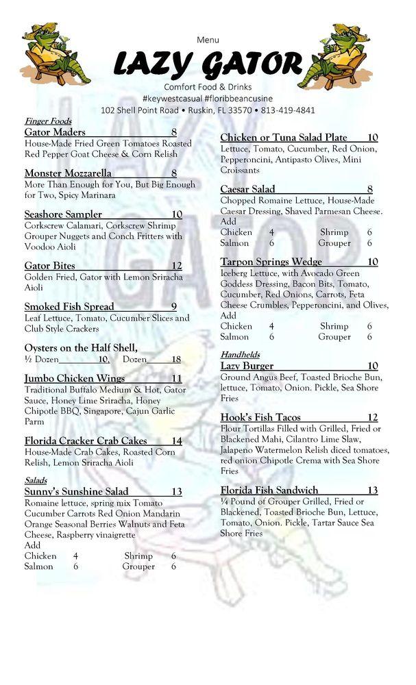 Menu at Lazy Gator Ruskin LLC pub & bar, Ruskin