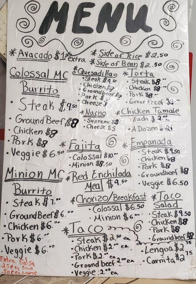 Menu at MC Taco Bus restaurant, Baker City