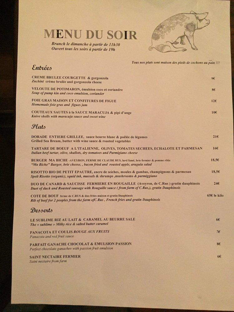 Menu at Ma Biche restaurant, Paris