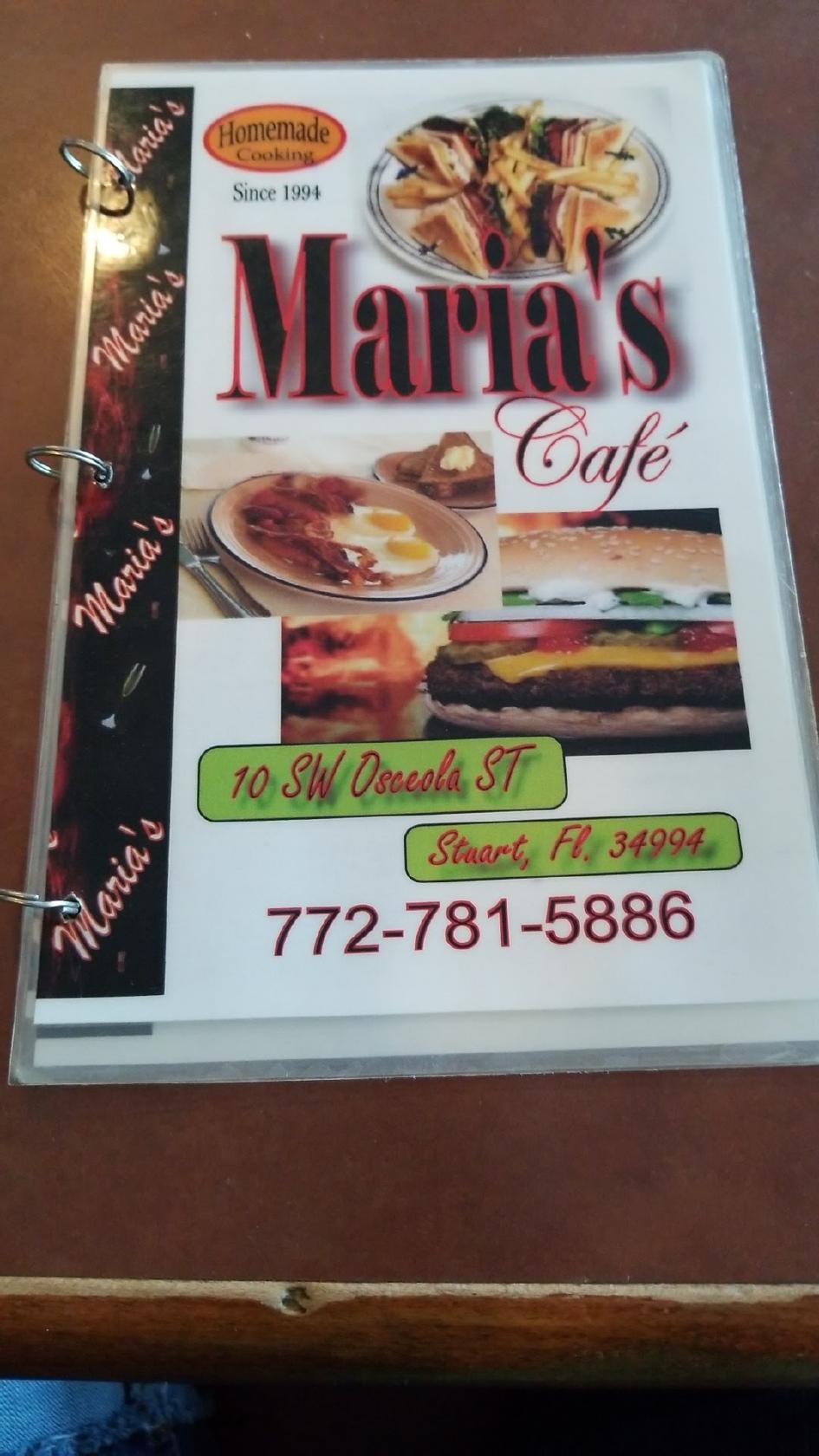 Menu at Maria's Cafe, Stuart, 10 SW Osceola St