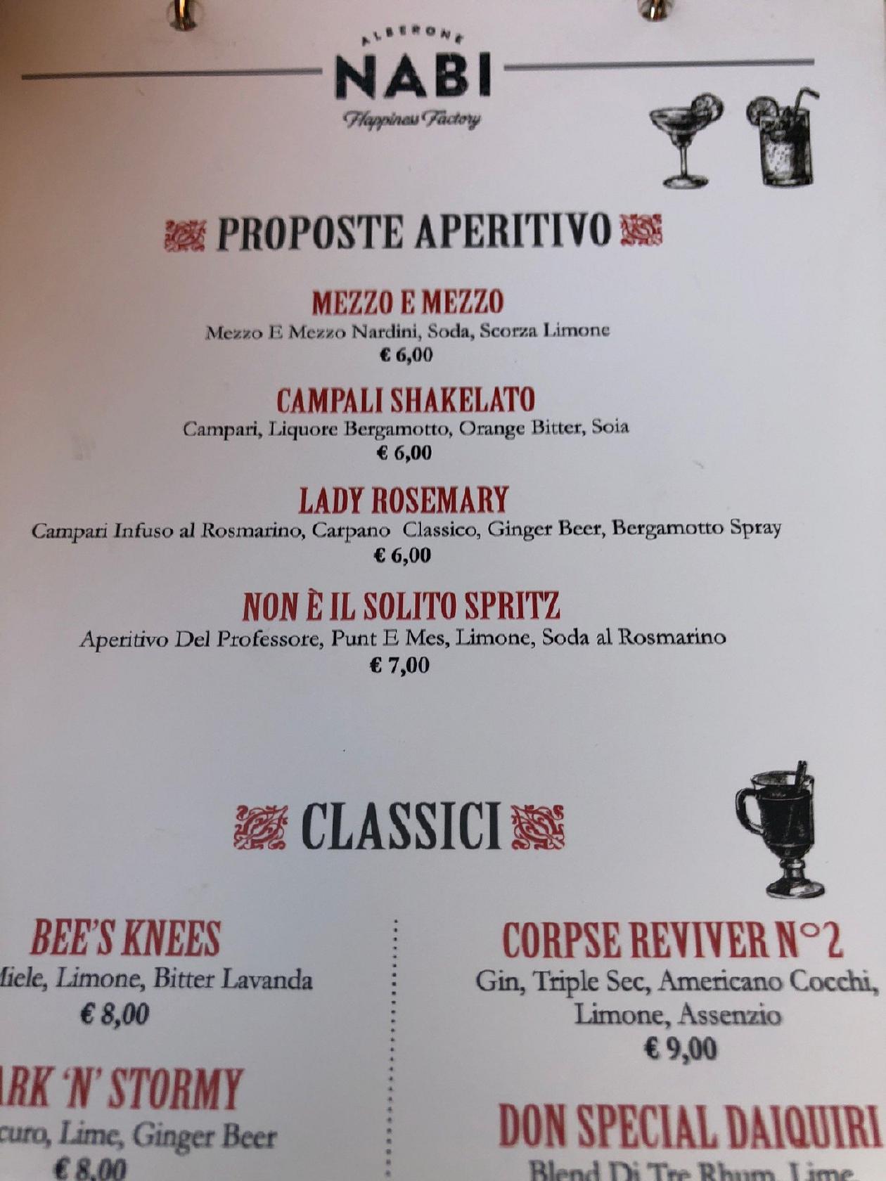 Menu at NaBi Happiness Factory pub & bar, Rome
