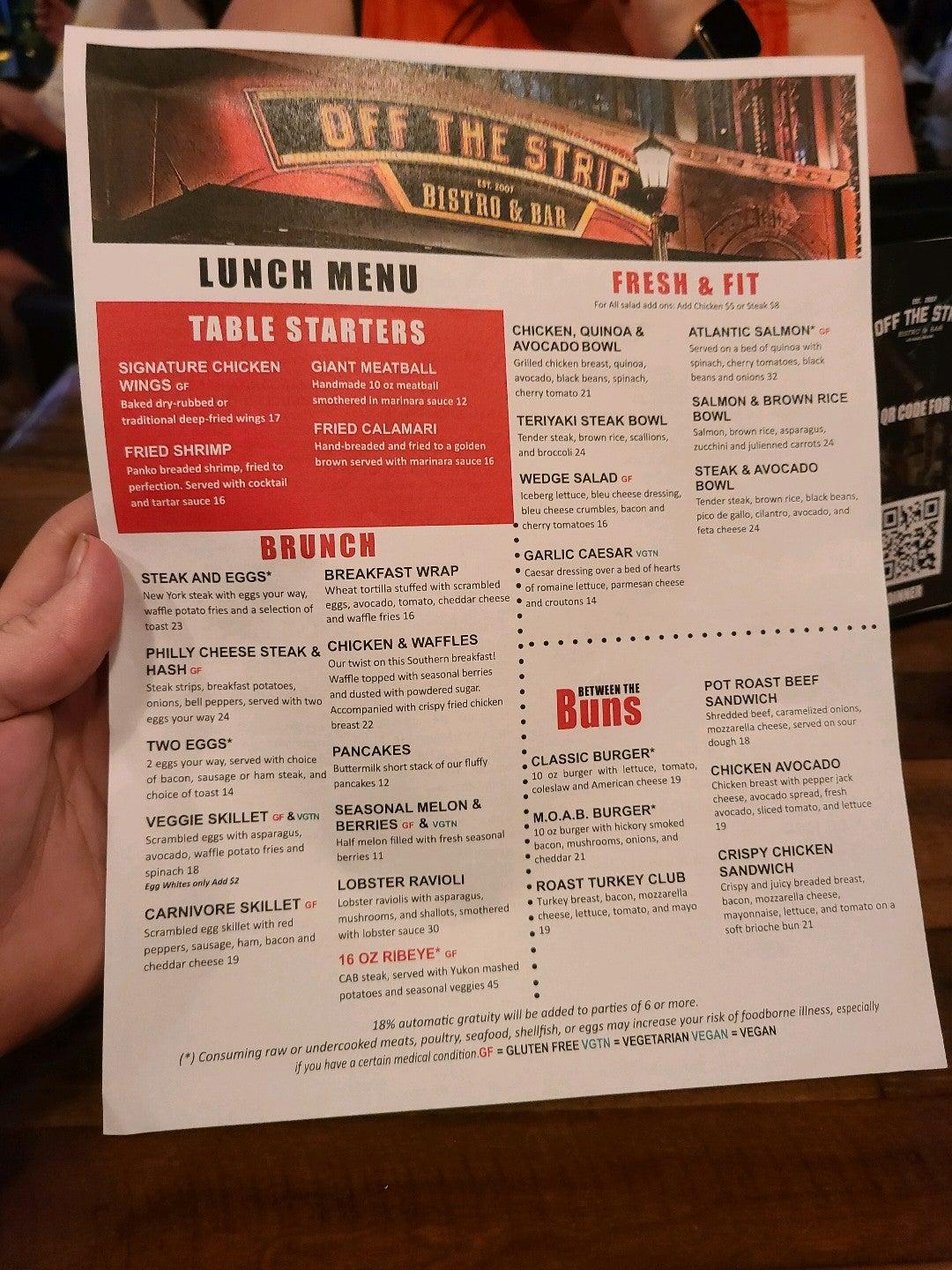 Menu at Off The Strip pub & bar, Las Vegas, Las Vegas Blvd South