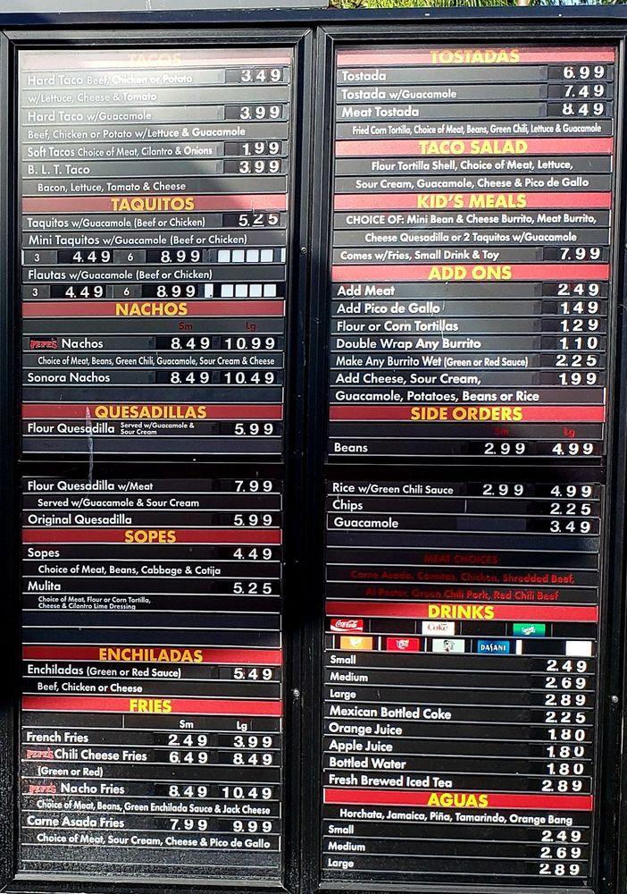 Menu at Pepe's Finest Mexican Food restaurant, La Habra
