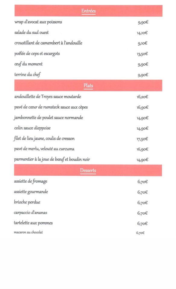 Menu au Restaurant Le Clos Racine, Gaillon