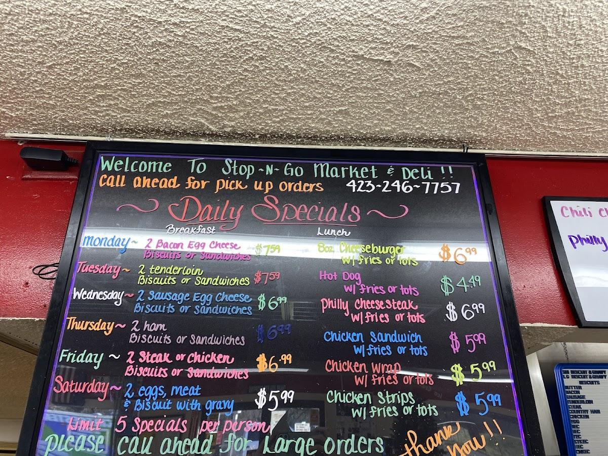 Menu at Stop & Go Market and Deli & BROASTER CHICKEN fast food, Kingsport