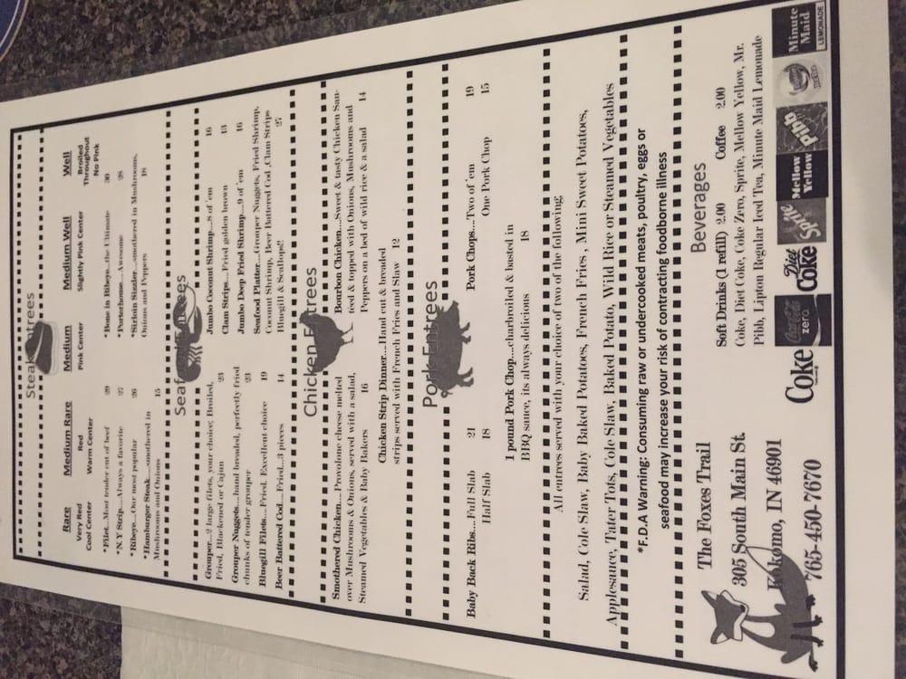 Menu at THE FOXES TRAILS pub & bar, Kokomo