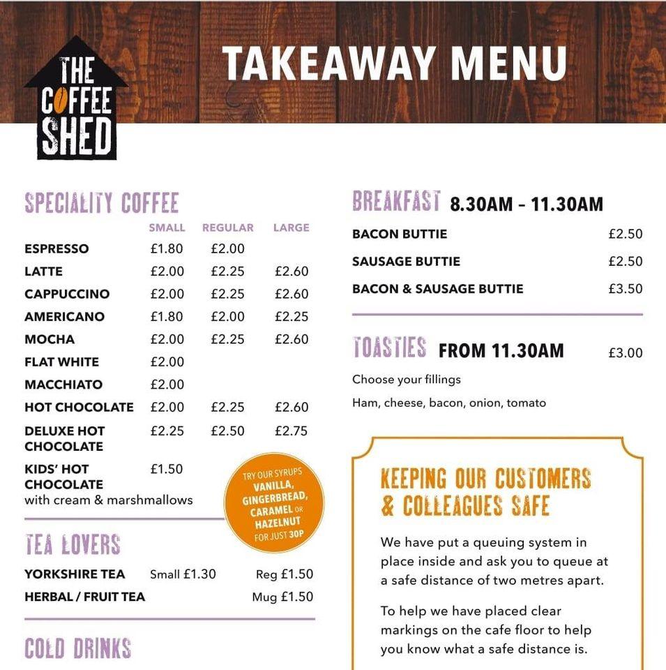 Menu at The Coffee Shed cafe, Filey