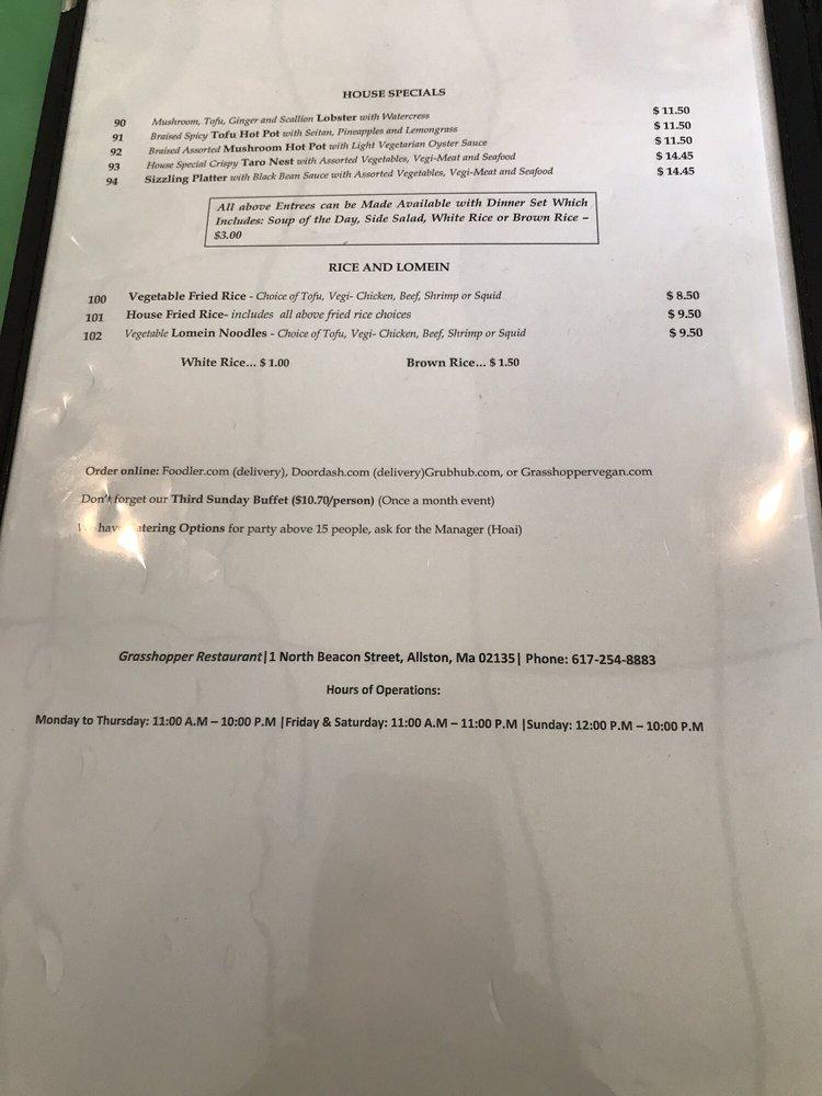 Menu at Grasshopper Restaurant, Boston