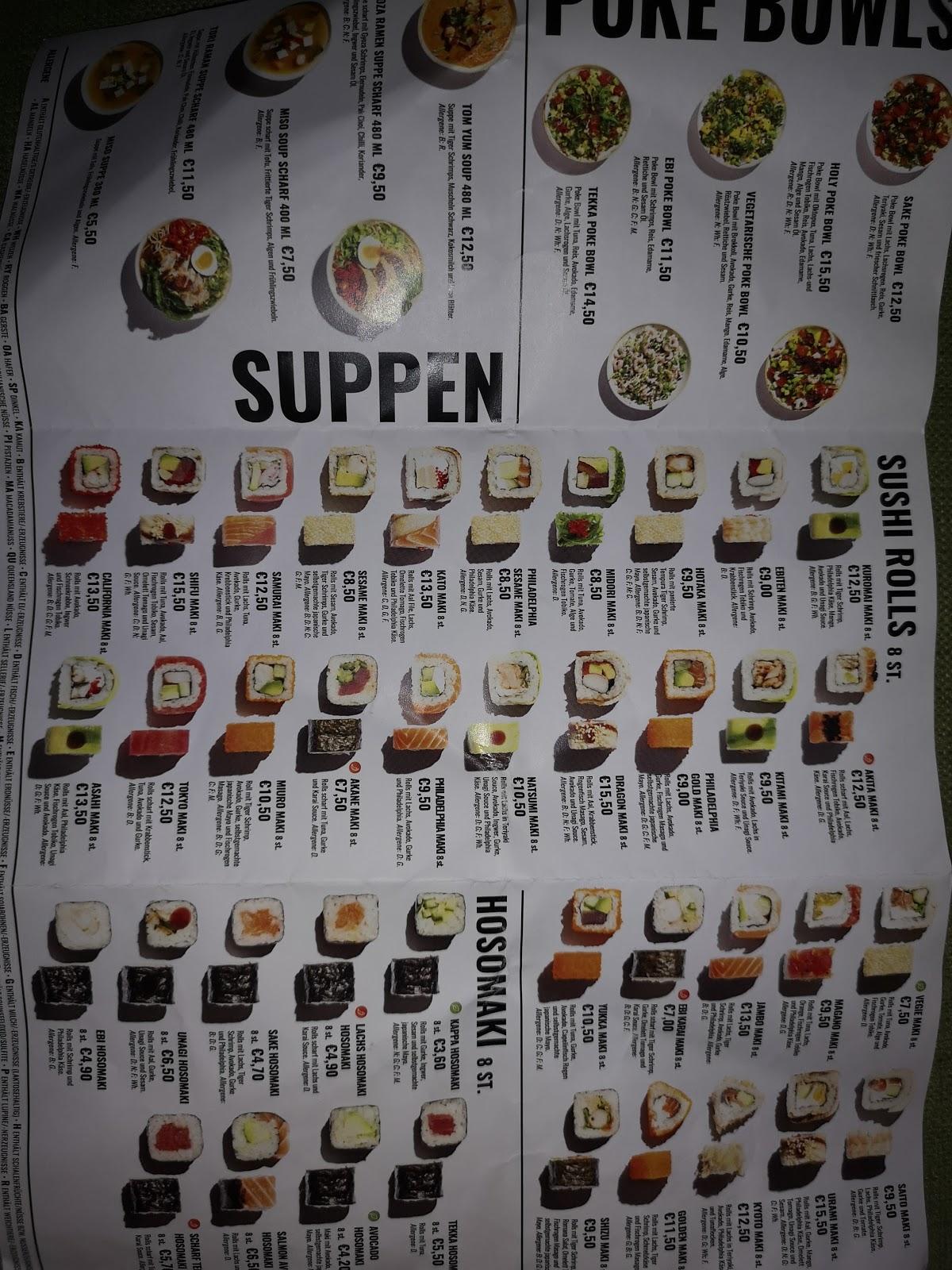 Menu at Holy Rice restaurant, Düsseldorf