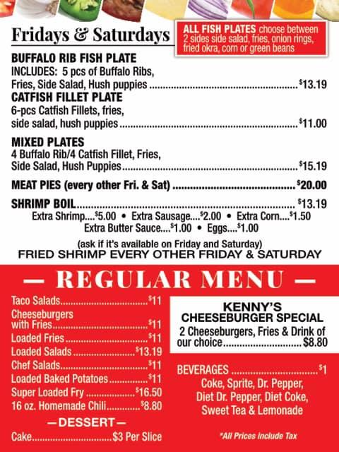 Menu at Kenny's Place restaurant, Arcadia
