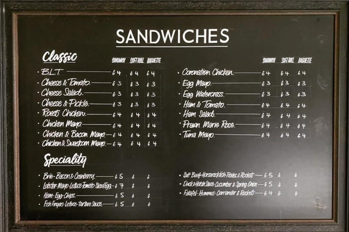 Menu at Lucy Jane's Bakery, Sandy