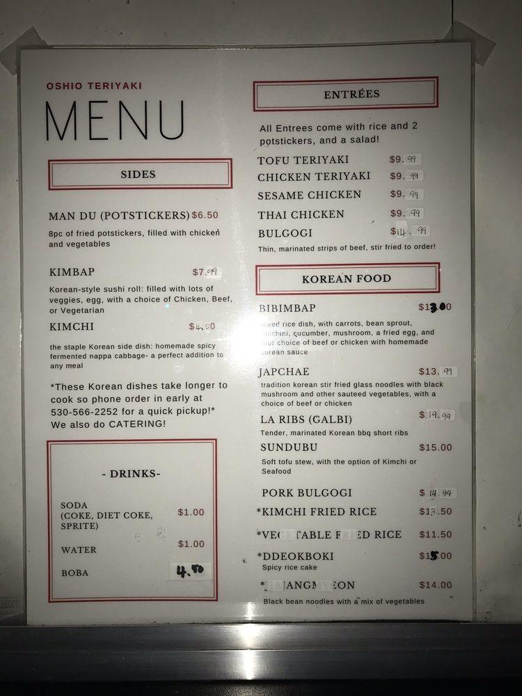 Menu at Oshio, Chico