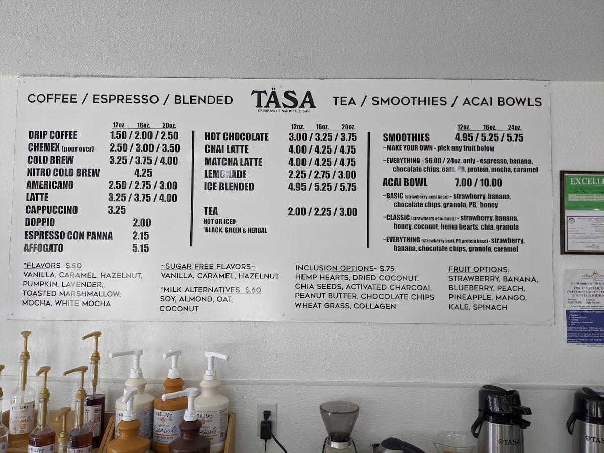 Menu at TASA Coffee + Cafe, Fort Mohave