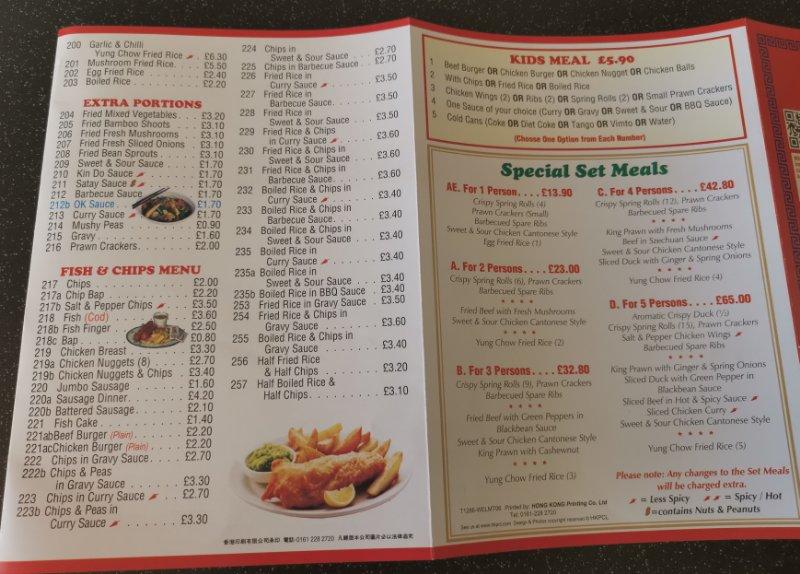 Menu at Welcome Chinese Take Away restaurant, Ruthin