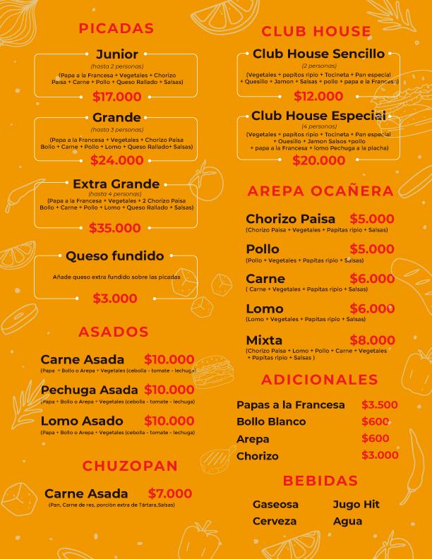 Carta del restaurante ASADOS EL PAISA, Ocaña