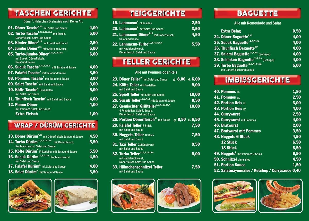Menu at Arda‘s Döner Imbiss restaurant, Dortmund